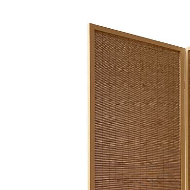 3 Panel Roll Room Divider, Natural Brown