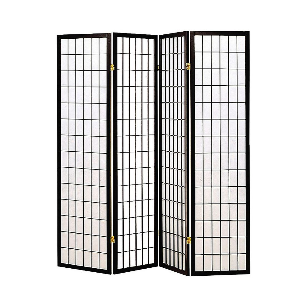 4 Panel Foldable Wooden Frame Room Divider with Grid Design, Black