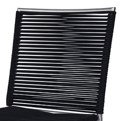 Contemporary Bar Stool with Bungee Cord Seat and Back, Black and Silver