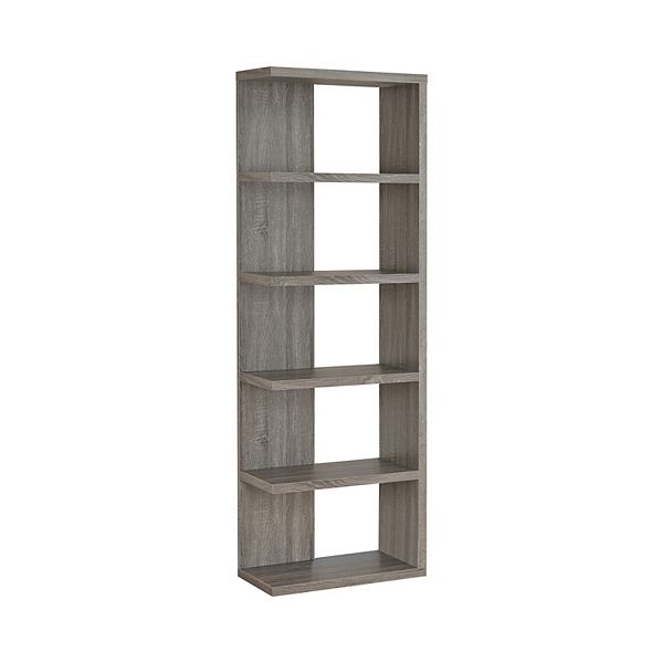 Spacious Semi Backless Wooden Bookcase, Gray
