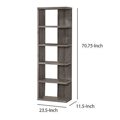 Spacious Semi Backless Wooden Bookcase, Gray