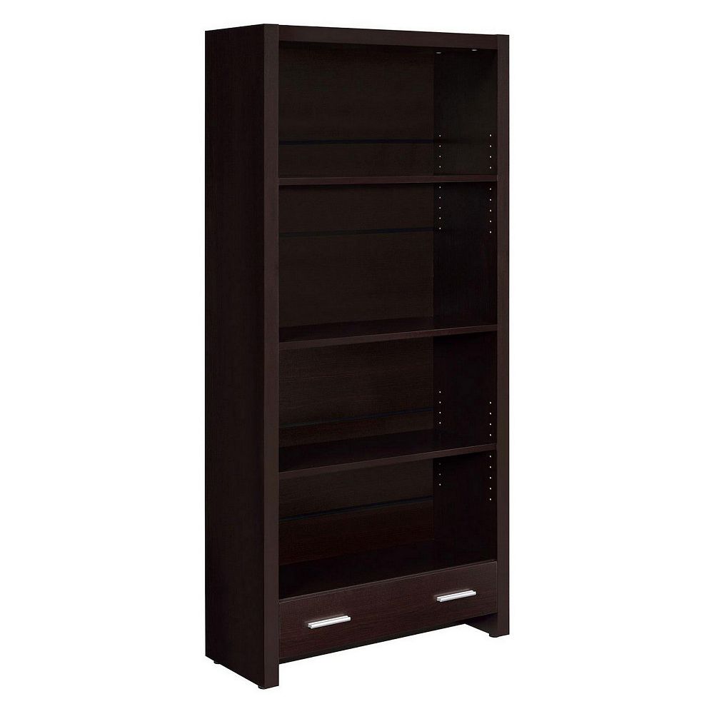 Wooden Bookcase with 3 Shelves and 1 Drawer, Dark Brown