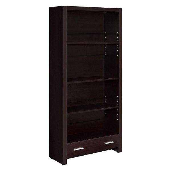 Wooden Bookcase with 3 Shelves and 1 Drawer, Dark Brown