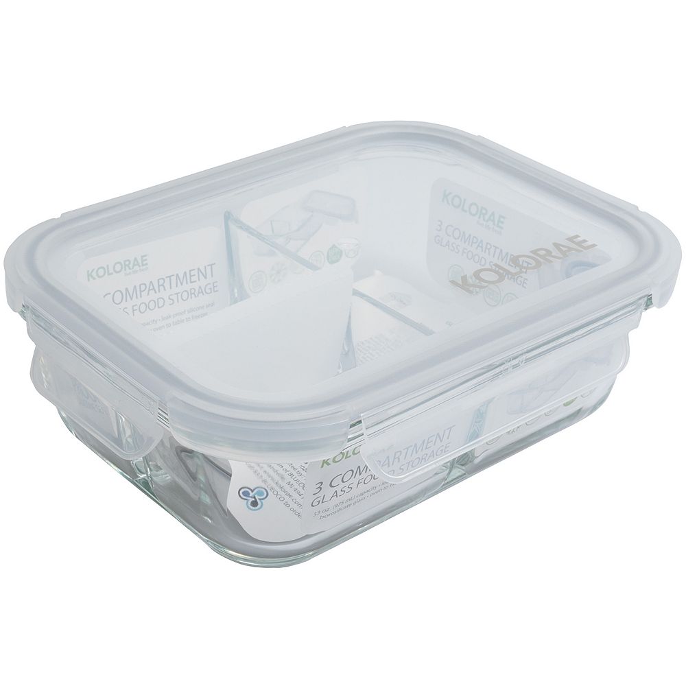 Kolorae 33-oz. Rectangle 3-Compartment Glass Food Storage Container