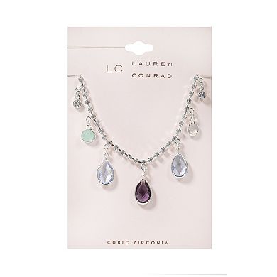 LC Lauren Conrad Silver Tone Blue Crystal Charm Statement Necklace