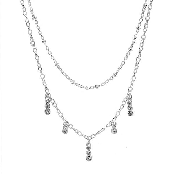 LC Lauren Conrad Silver Tone Crystal Delicate Double-Strand Necklace