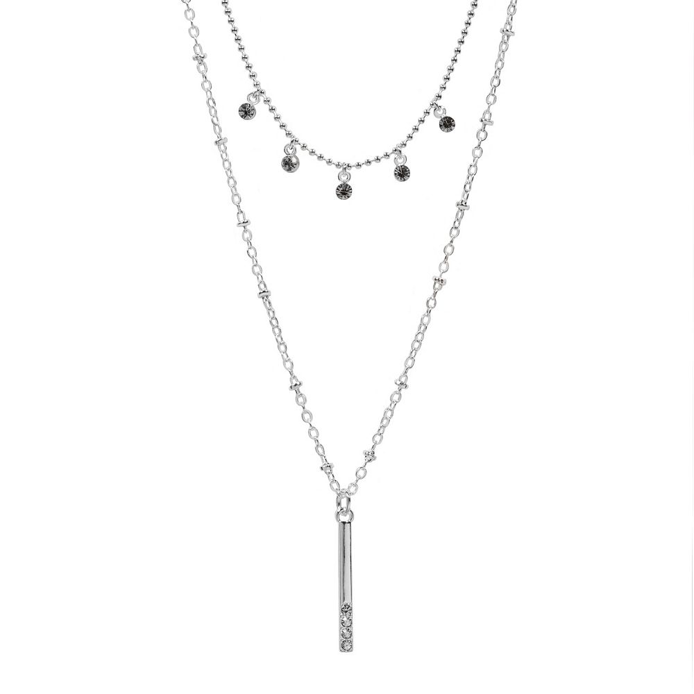 LC Lauren Conrad Silver Tone Crystal Dangle & Stick Pendant Double ...