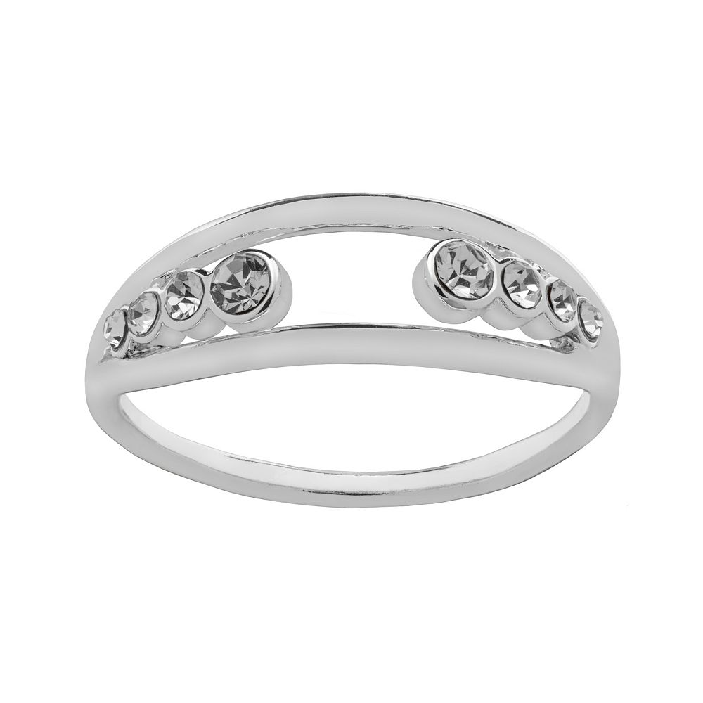 LC Lauren Conrad Silver Tone Crystal Size 7 Open Work Ring