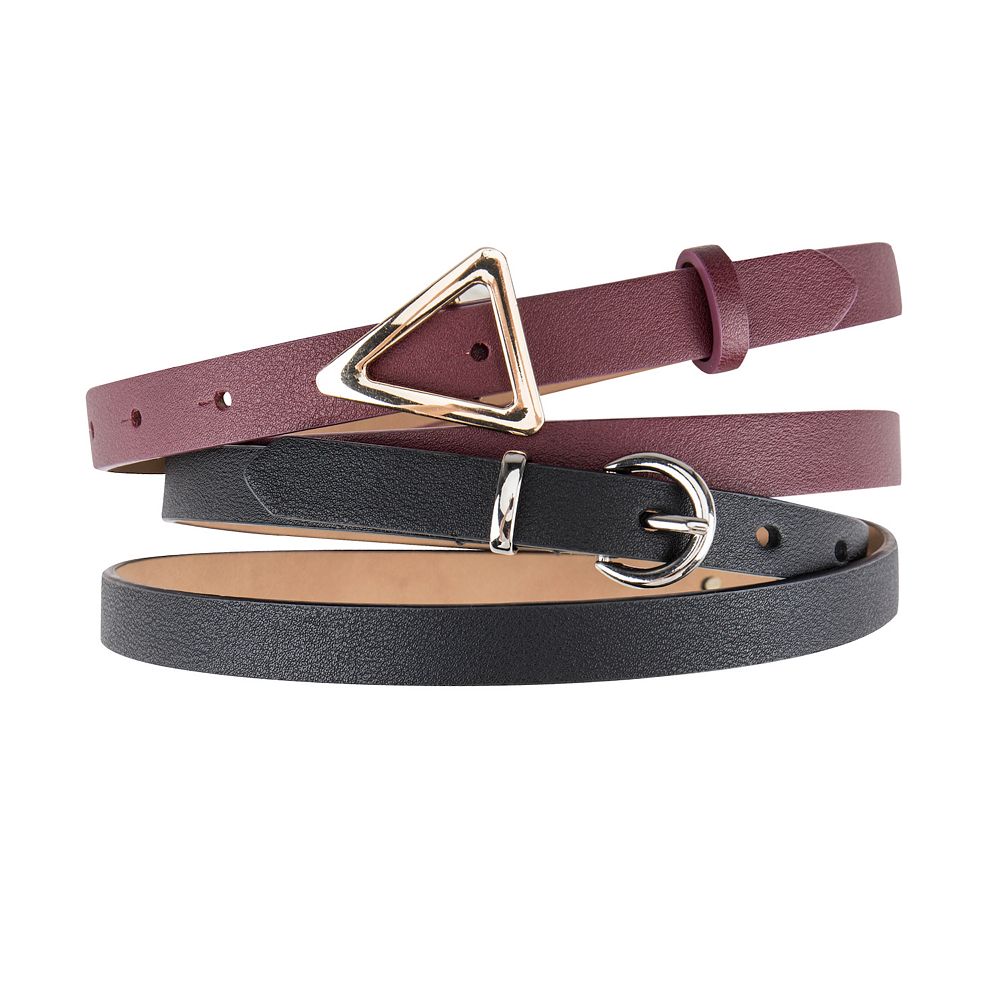 Women's LC Lauren Conrad 2-Pack Geometric Buckle Skinny Faux Leather ...