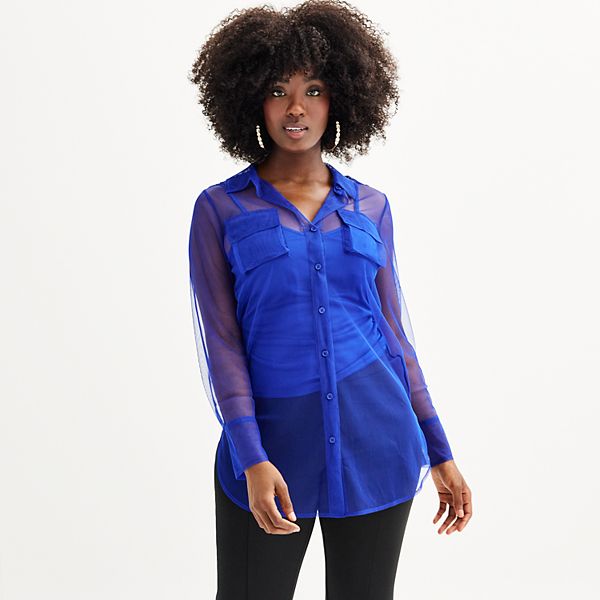 Womens Intempo Button Front Mesh Shirt
