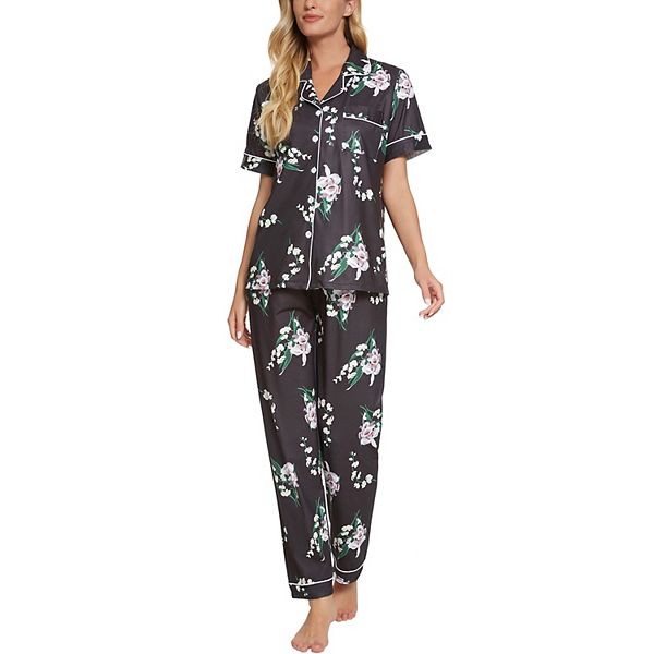 Women's 2pcs Floral Button Down Pajama Set Nightwear Sleepwear