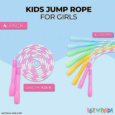 Beaded Jump Ropes for Kids, Skipping Toys in 4 Colors (9.35 Feet, 4 Pack)