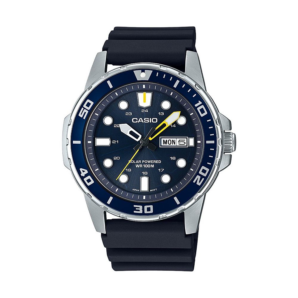 Casio Men's Diver Tough Solar Analog Navy Resin Strap Watch - MTPS110-2AV