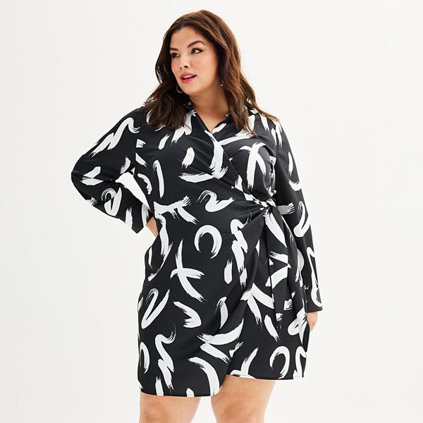 Plus Size INTEMPO™ Long Sleeve Wrap Mini Dress