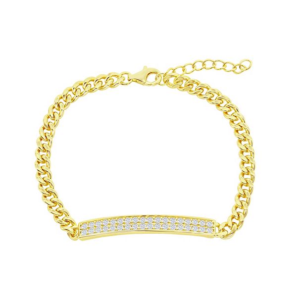 Argento Bella Sterling Silver Micro Pave ID Cuban Chain Bracelet