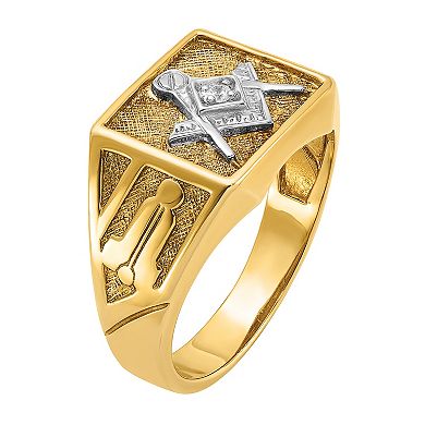 Masonic Collection Men's 10k Two-Tone Diamond Accent Blue Lodge Masonic Ring
