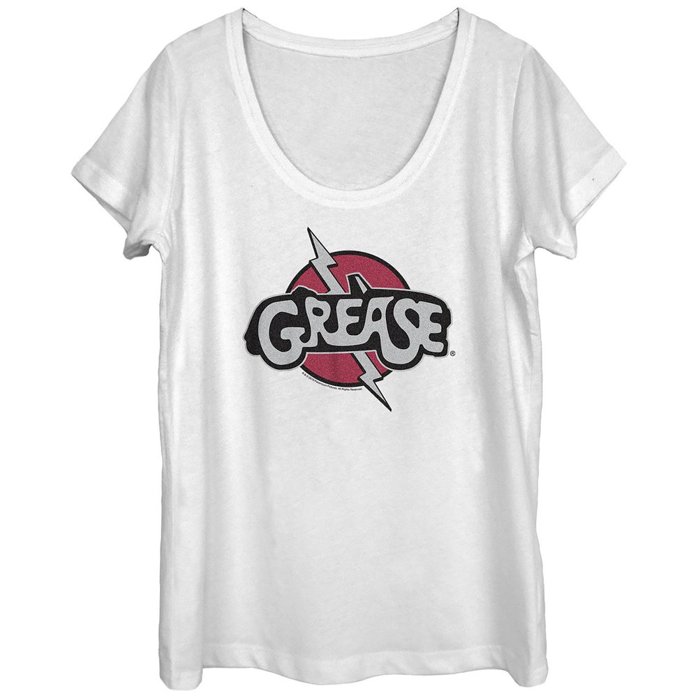 Juniors' Grease Title Logo Patch Scoop Neck Graphic Tee