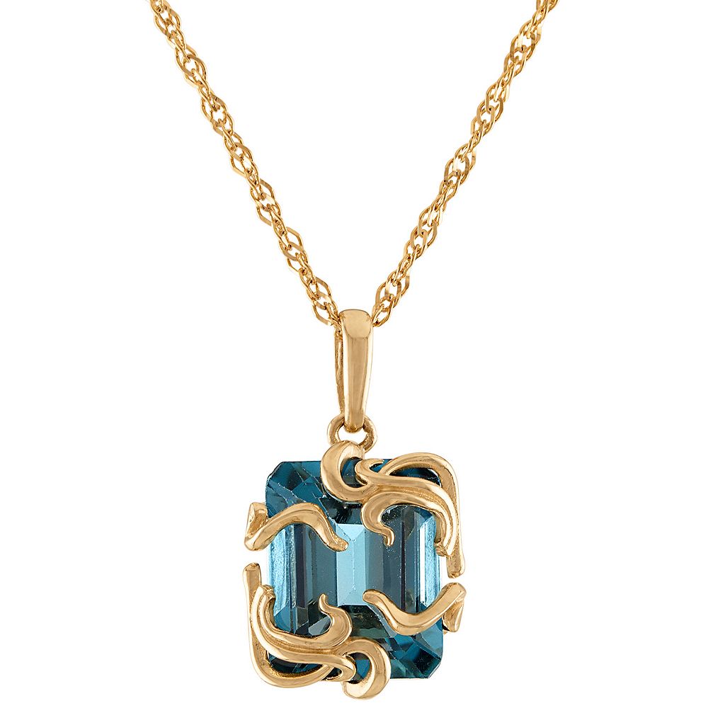 Tiara 10k Gold London Blue Topaz Medusa Pendant Necklace
