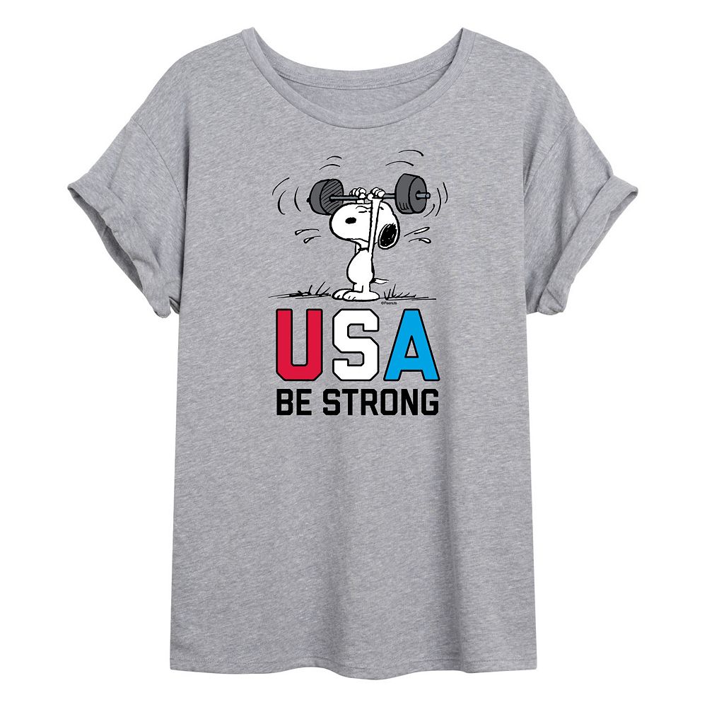 Juniors' Peanuts Snoopy USA Strong Oversized Graphic Tee