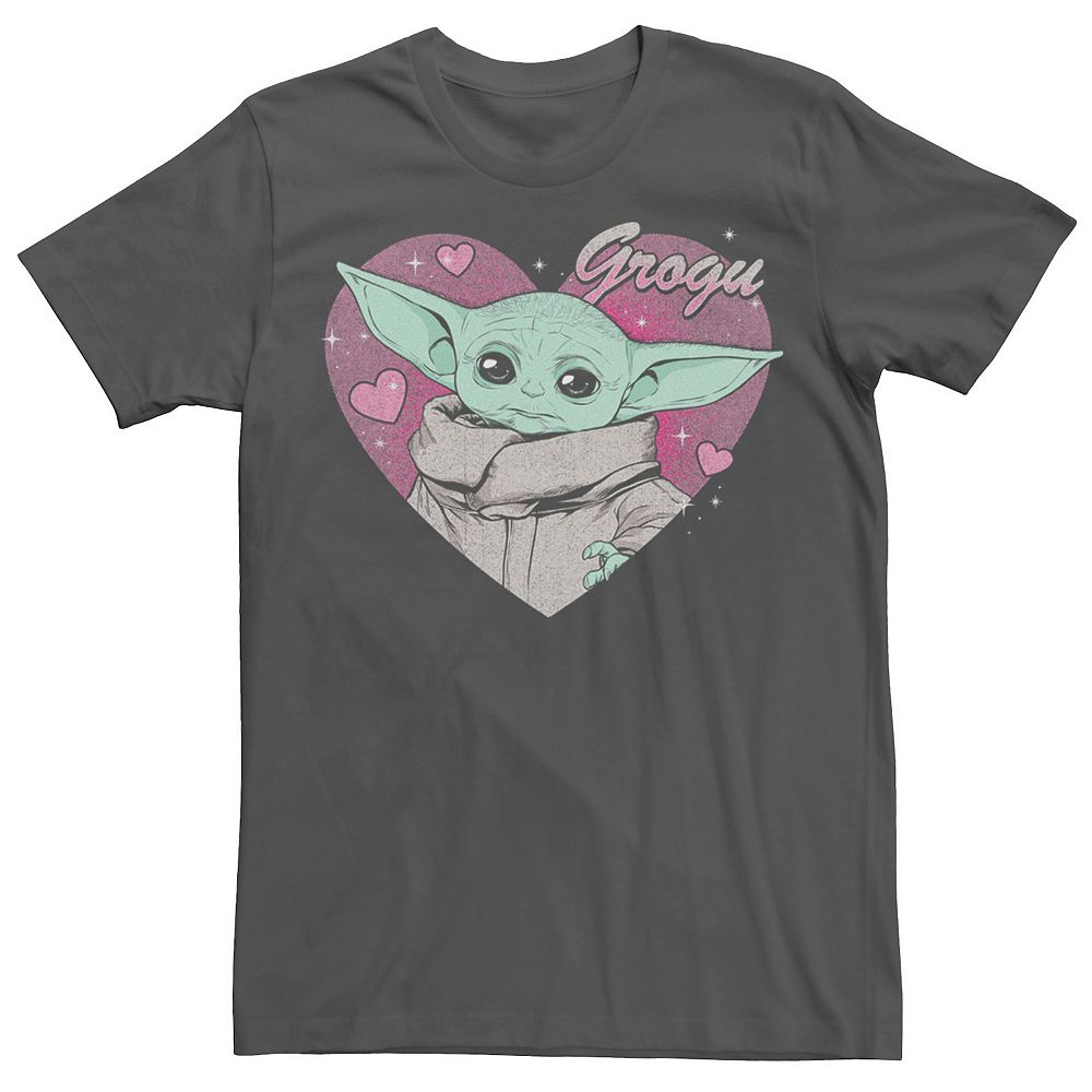 Men's Star Wars: The Mandalorian Grogu Pink Hearts Valentine's Day Tee
