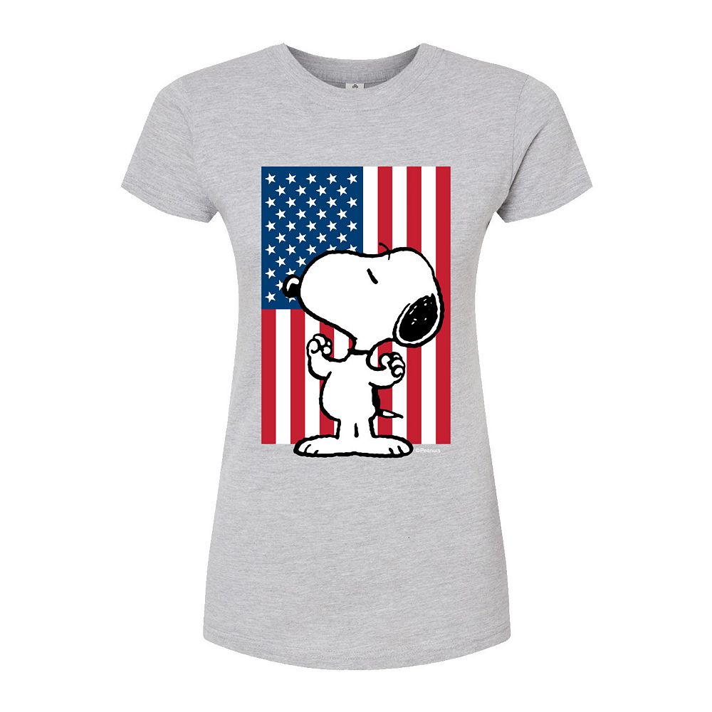 Juniors' Peanuts Snoopy USA Flag Graphic Tee