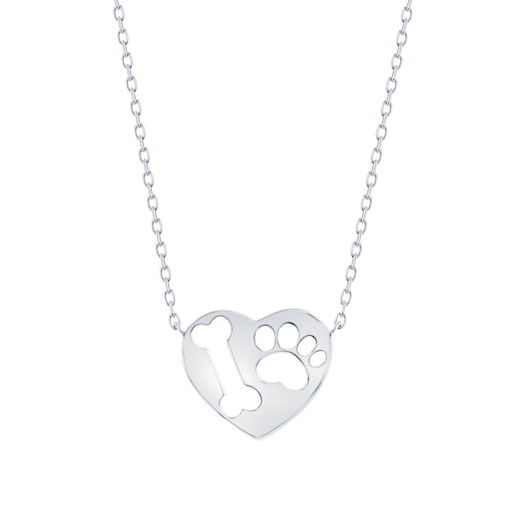 Argento Bella Sterling Silver Paw Print & Bone Heart Pendant Necklace
