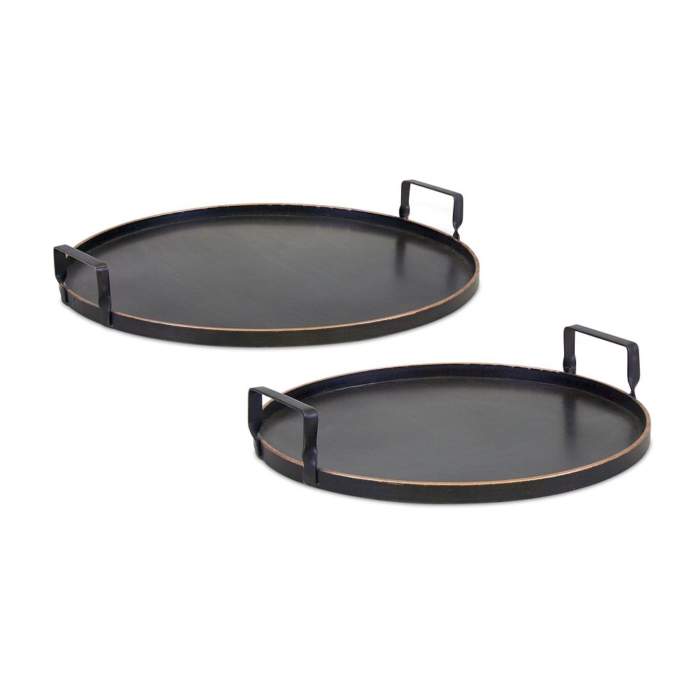 Melrose Round Metal Tray with Gold Rim Accent - Set of 2
