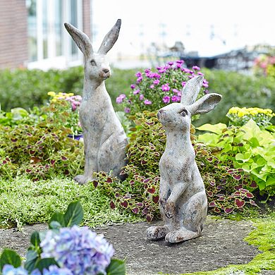Melrose Weathered Stone Rabbit Figurine 2-Piece Set