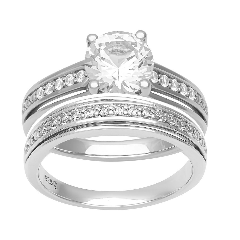 Love Always Sterling Silver Lab-Created White Sapphire Engagement Ring Set
