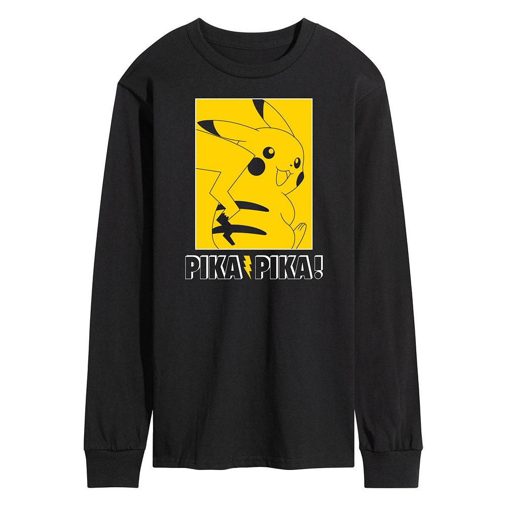 Men's Pokemon Pika Outline Long Sleeve Graphic Tee