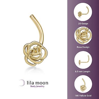 Lila Moon 14k Gold Rose Curved Nose Ring Stud