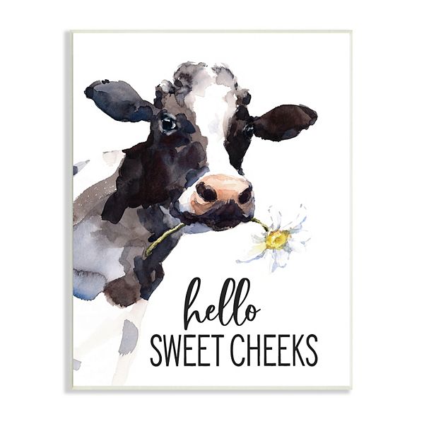 Stupell Home Decor Hello Sweet Cheeks Cow Plaque Wall Art