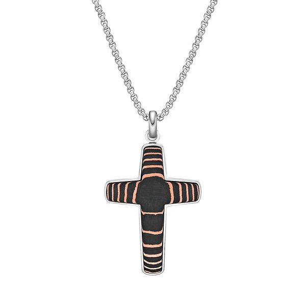 Men's LYNX Stainless Steel, Carbon Fiber & Copper Foil Cross Pendant ...