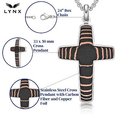 Men's LYNX Stainless Steel, Carbon Fiber & Copper Foil Cross Pendant ...