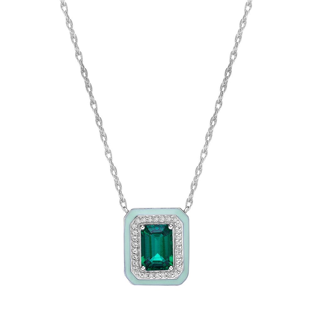 Gemminded Lab-Created Emerald & Lab-Created White Sapphire Pendant Necklace
