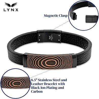 Men's LYNX Stainless Steel, Carbon Fiber, Copper Foil & Leather Bracelet
