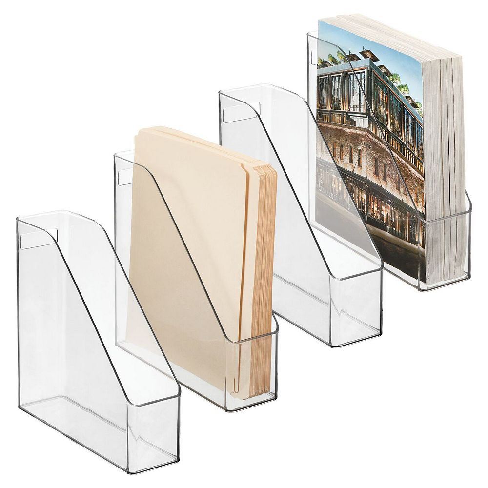 mDesign Plastic Slim File Folder Storage Organizer, Handle, 4 Pack, Clear