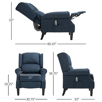 Homcom Wingback Heated Vibrating Massage Chair Accent Sofa Upholstered Massage Recliner Chair Push Back with Remote Controller Blue