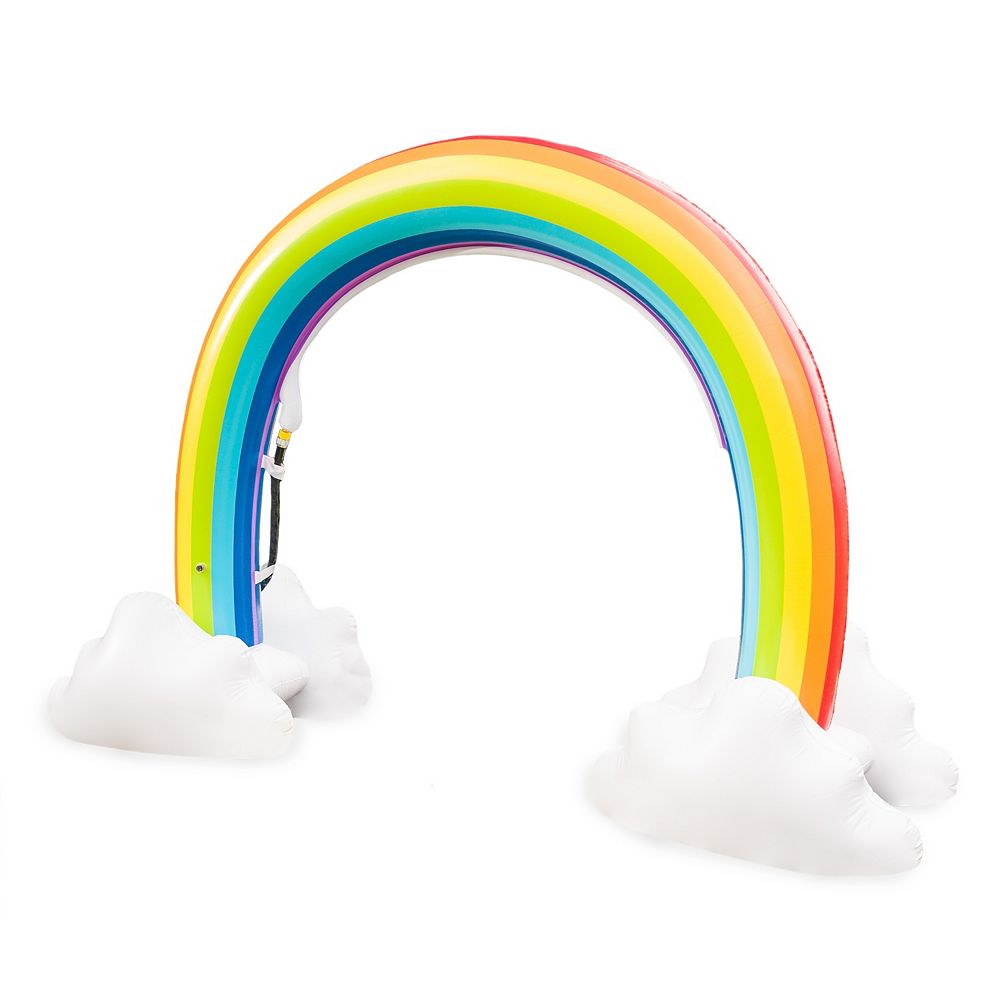 HearthSong Giant Inflatable Rainbow Arch Sprinkler with Cloud Base for Kids' Outdoor Water Play