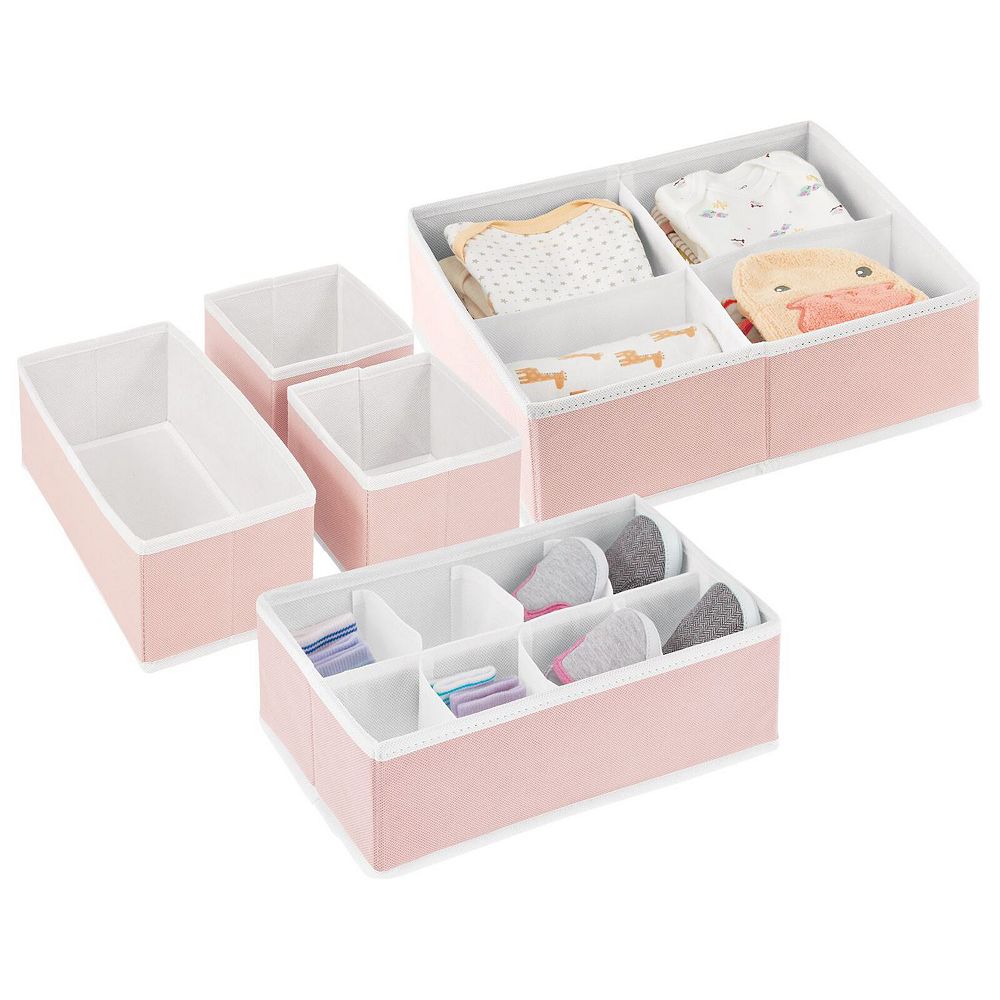 mDesign Fabric Drawer/Closet Divided Organizer Bins, Set of 5, Black/Cream