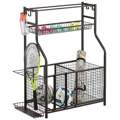 mDesign Metal Heavy Duty Garage Sports Storage Rack with Top Shelf - Bronze