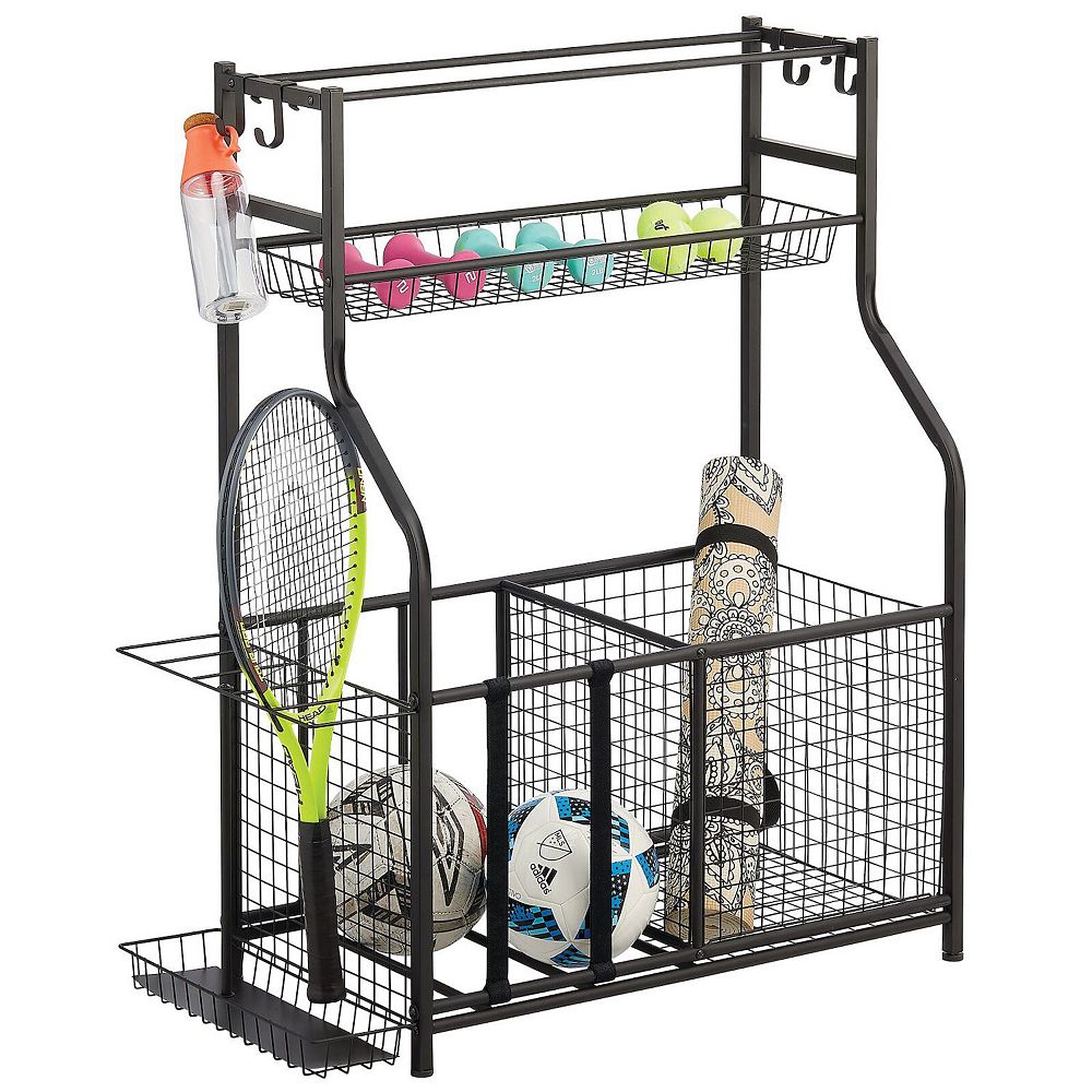 mDesign Metal Heavy Duty Garage Sports Storage Rack with Top Shelf - Bronze