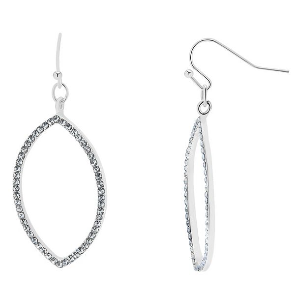 Silver Tone Rhinestone Open Oval Drop Earrings