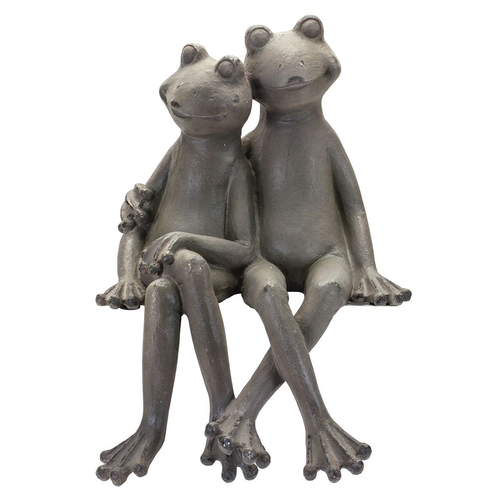 Melrose Distressed Stone Sitting Frog Couple Garden Statue