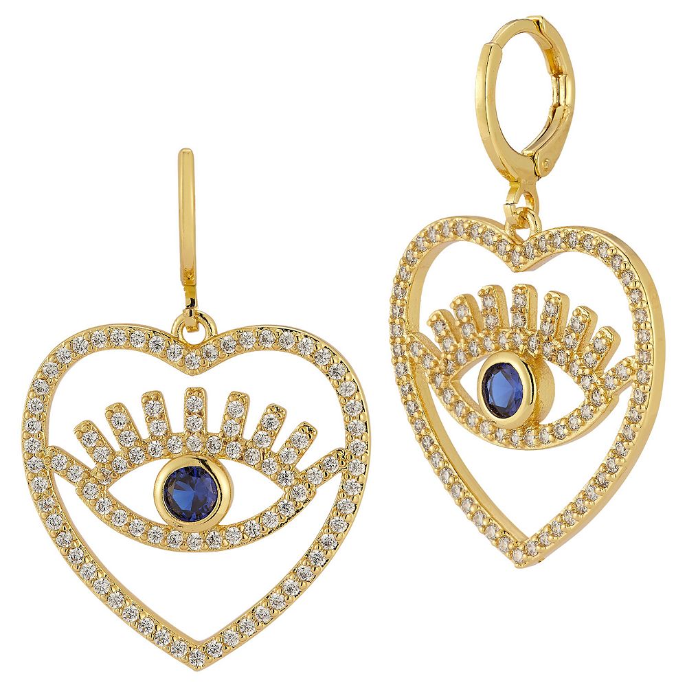 Cubic Zirconia Heart Evil Eye Drop Earrings