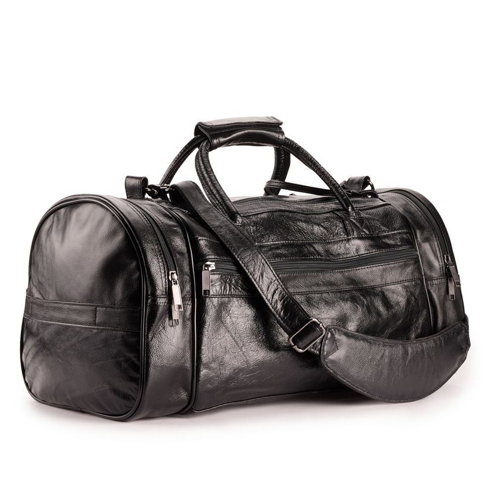 AmeriLeather Black Leather 20-inch Dual Zippered Duffel Bag