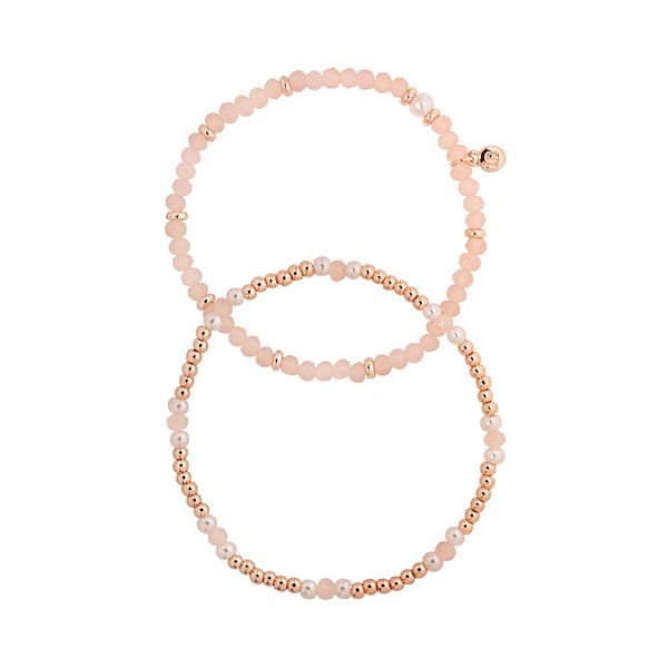 LC Lauren Conrad Glitzy & Rose Quartz Bead Strecth Bracelet Set