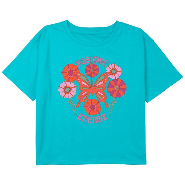 Girls 6-16 Positive Energy Floral Butterfly Boxy Cropped Tee