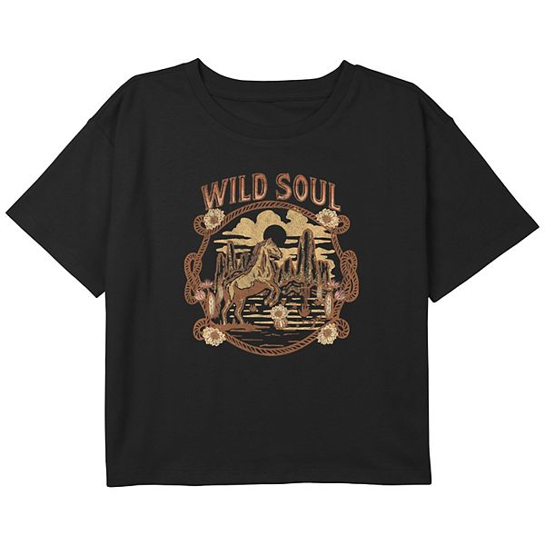 Girls 6-16 Wild Soul Galloping Horse Boxy Cropped Tee