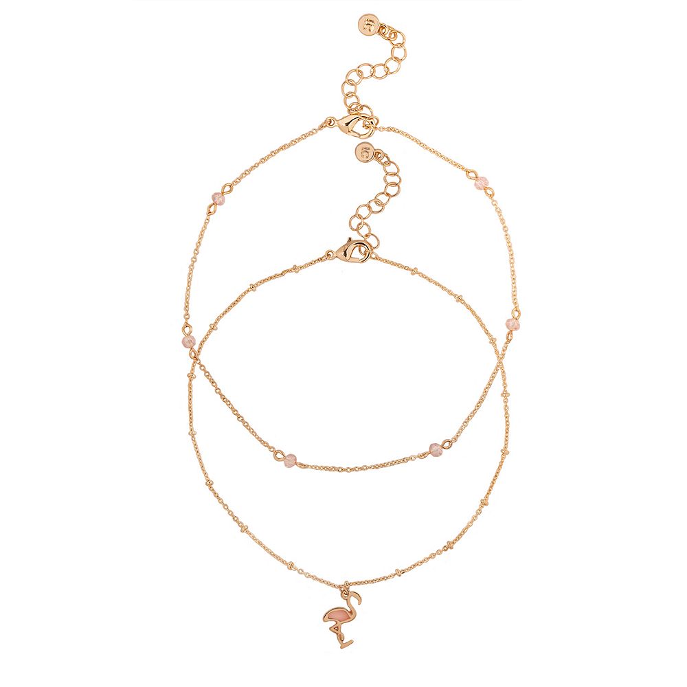LC Lauren Conrad Flamingo Stain Glass Anklet Set